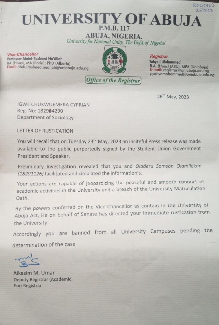 UniAbuja rusticates final year students for criticising fee hike